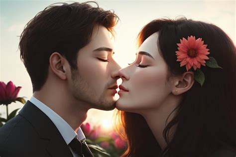 Un Hombre Y Mujer Besar En El Ocaso Foto Premium