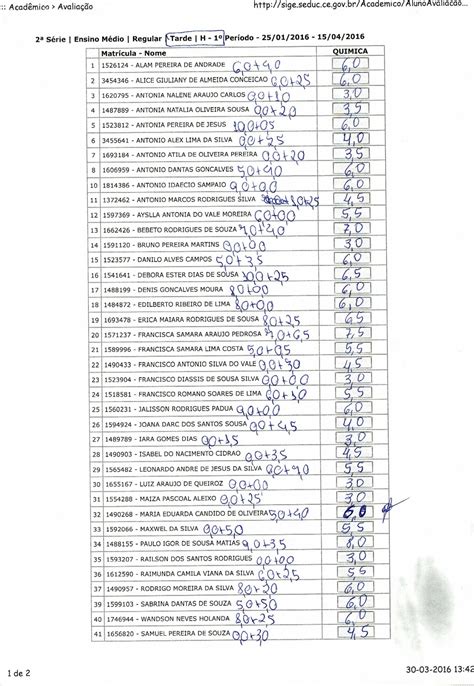 QUÍMICA LICEU ACOPIARA 2º H MÉDIA FINAL 1º BIMESTRE