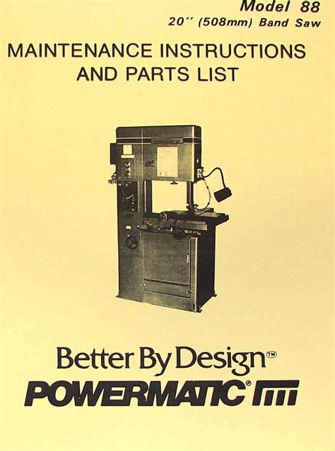 Powermatic Band Saw Instructions And Parts Manual Ozark Tool Manuals Books