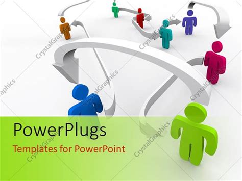 Powerpoint Template Connectivity Concept Using Several Colored Humanoids Connected By Arrows