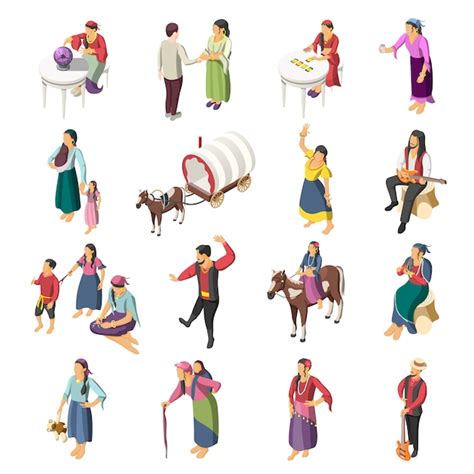 Free Vector Gypsies Isometric Icons Set