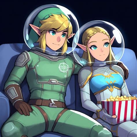 Space Zelda And Link Watching A Movie Ai By Dr Scaphandre On Deviantart