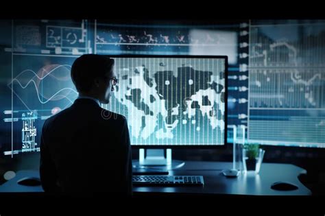 A Person Analysing Data On A Big Screen Stock Illustration