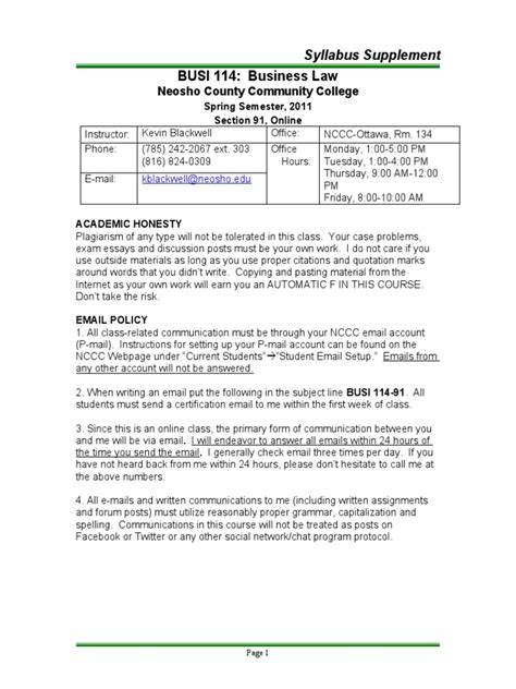 Busi 114 91 Syllabus Supplement Pdf Internet Forum Test Assessment