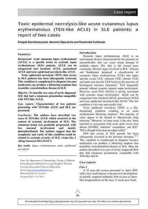 Pdf Toxic Epidermal Necrolysis Like Acute Cutaneous Lupus