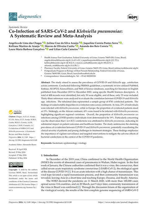 Pdf Co Infection Of Sars Cov 2 And Klebsiella Pneumoniae A