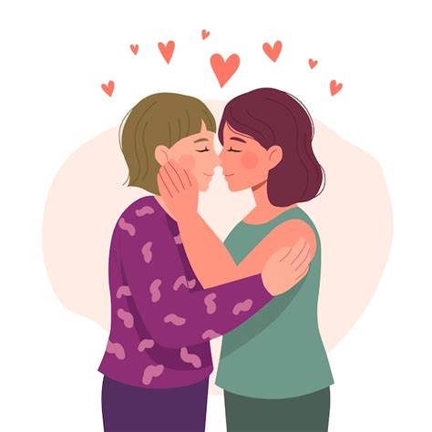 Free Vector Flat Design Affectionate Lesbian Kiss