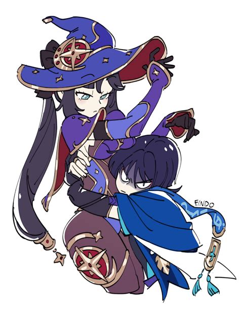 Scaramouche Mona And Wanderer Genshin Impact Drawn By Findoworld