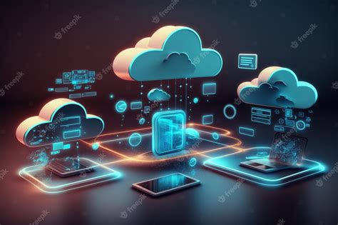 Premium Photo 3d Cloud Computing Hosting Technology With Electronic Devices