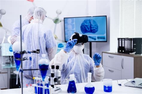 Premium Photo Female Scientist Using Virtual Reality Simulation For