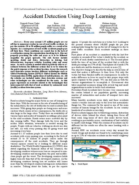 Accident Detection Using Deep Learning Pdf Traffic Collision Machine Learning