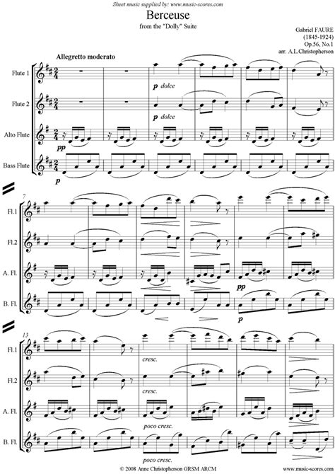 Faure Op56 No1 Berceuse 2 Flute Alto And Bass Flutes Classical Sheet