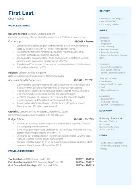 2 Cost Analyst Resume Examples For 2026 Resume Worded