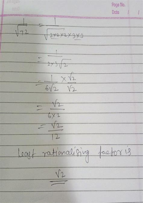 Ii What Is The Least Rationalizing Factor Of Frac { 1 } { Sqrt { 72 } }