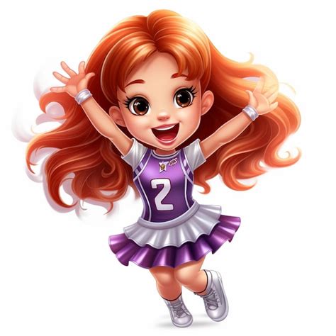 Девушка из мультфильмов с длинными рыжими волосами и фиолетовым платьем работает генеративный ай