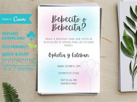 Spanish Gender Reveal Invitation Invitacion De Revelacion De Genero