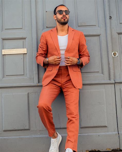 Brown Linen Jacket With Beige Linen Pants And Shirt Hockerty