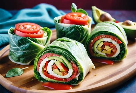 Raw Food Diet With Fresh Vegan Rolls Premium Ai Generated Image