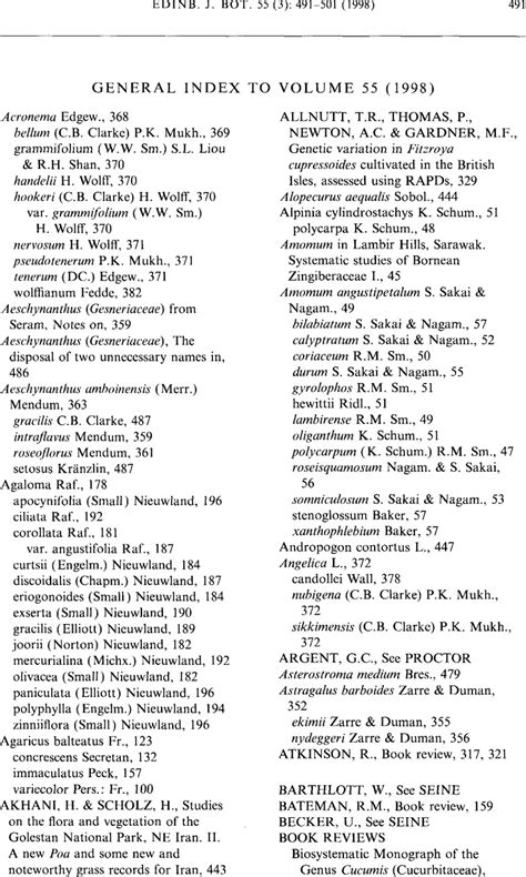 General Index To Volume Edinburgh Journal Of Botany
