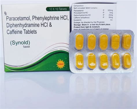 Paracetamol Phenylephrine Hcl Diphenhydramine Hcl Caffein Tablets For