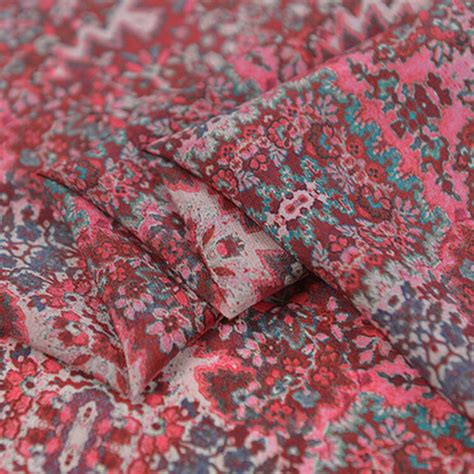 Dark Red Mini Floral Print Pure Silk Crepe De Chin Vicedeal