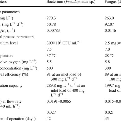Comparison Between Performance Of Bacterium And Fungus In Bioreactor Download Table