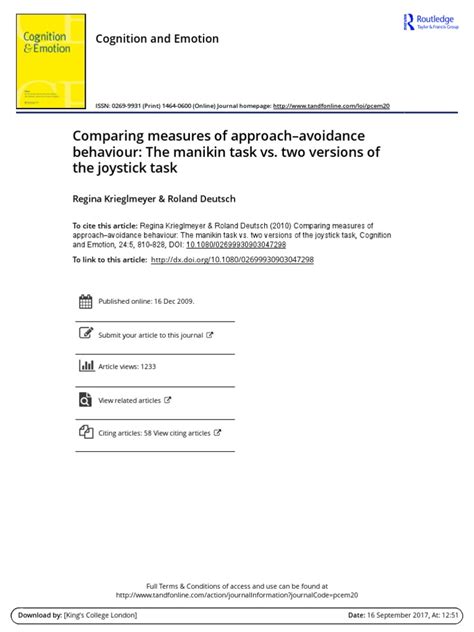 Comparing Measures Of Approach Avoidance Behaviour The Manikin Task Vs Two Versions Of The