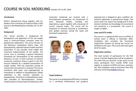 COURSE IN SOIL MODELING NTNU Trondheim October 14th To 18th 2024 SoilModels