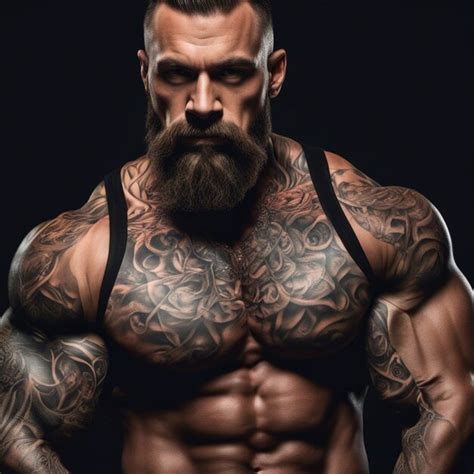 Poderoso E Elegante Fisiculturista Tatuado Em Seu Corpo Isolado Em