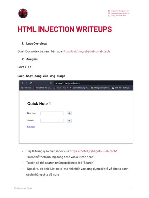 Writeups Html Injection 1 6 Pdf