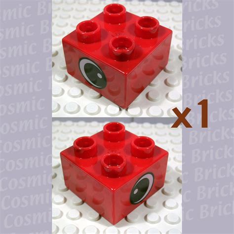 Lego Bright Red Duplo Brick 2x2 Eye White Spot On Two Sides 4107957