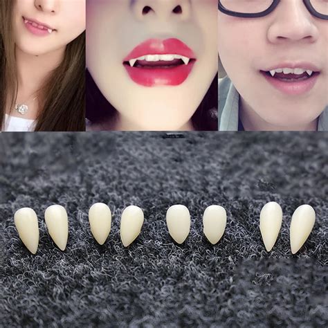 10pchalloween 의상 소품 틀니 소품 뱀파이어 이빨 송곳니 Diy 친환경 수지 파티 1 쌍 4 사이즈 소재파티