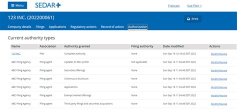 Modify Filing Authority Sedar Help Centre