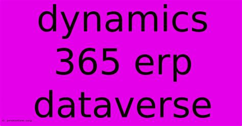 Dynamics 365 Erp Dataverse