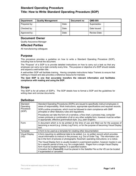 How To Write Standard Operating Procedures Sop