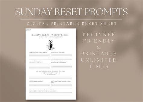 Sunday Reset Journal Prompts Printable Weekly Sheet Journaling Prompts
