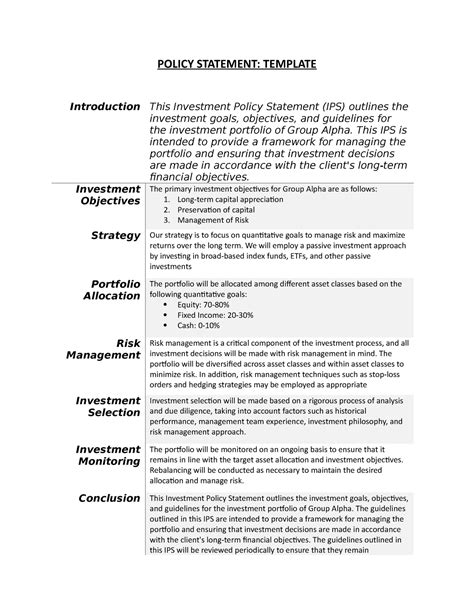 Policy Statement Useful Policy Statement Template Introduction