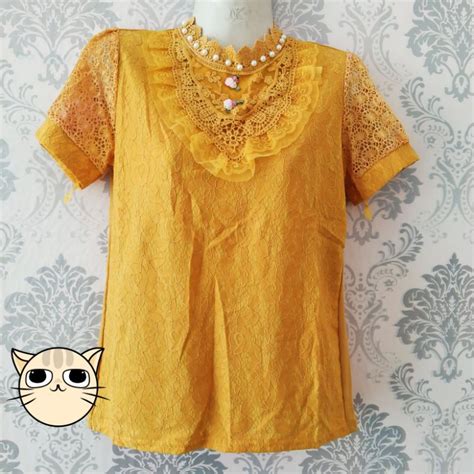 เสื้อลูกไม้สีเหลือง อก 32 36 นิ้ว ยาว 58 เซนติเมตร ของใหม่ Shopee