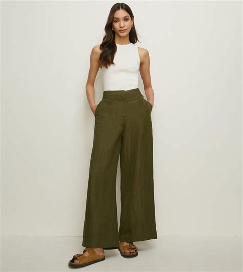 Buy Oasis Linen Mix Wide Leg Trousers In Khaki 6thstreet Qatar