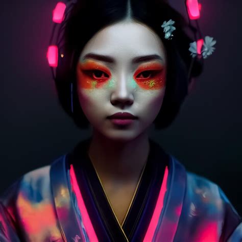 Premium Photo A Woman With A Pink And Blue Neon Light On Her Face
