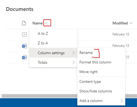 In Sharepoint Online Name Is The Default Column With Its Column Type As File How To Rename The