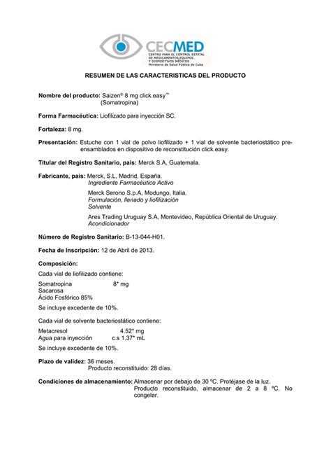 Hormona De Crecimiento Somatropina Nombre Comercial Somatropin