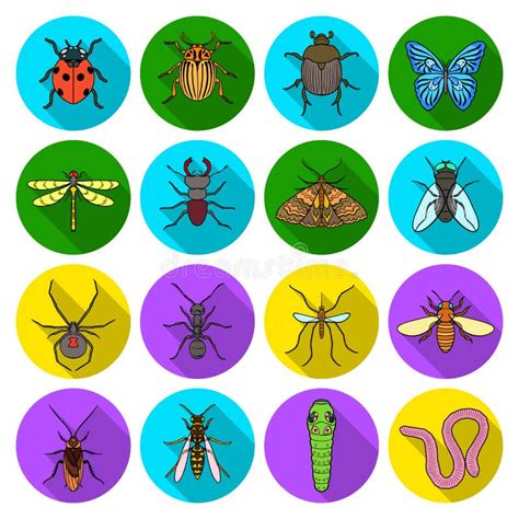 Insects Set Icons In Flat Style Big Collection Of Insects Vector