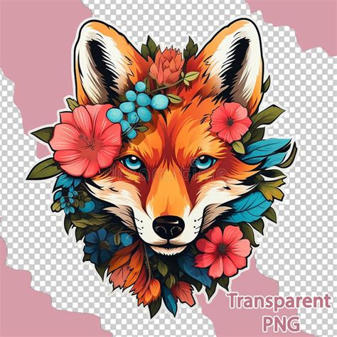 Ilustración De Zorro Floral Aislado Animales Estéticos De Color Vector