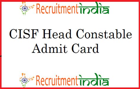 Cisf Head Constable Admit Card 2019 Coming On 1st June