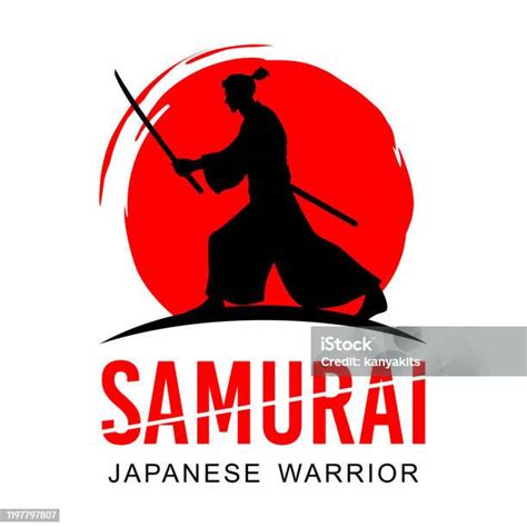 Siluet Prajurit Samurai Jepang Dengan Pedang Vector Ilustrasi Stok