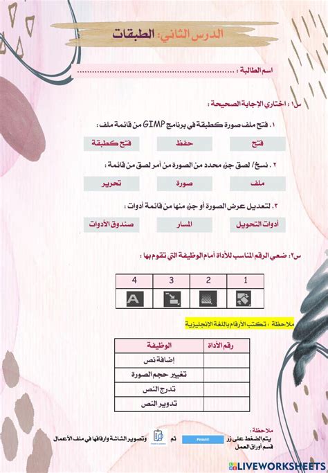 ورقة عمل درس الطبقات Online Exercise For Live Worksheets
