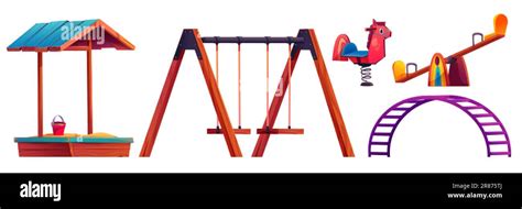 Cartoon Set Of Playground Equipment Isolated On White Background