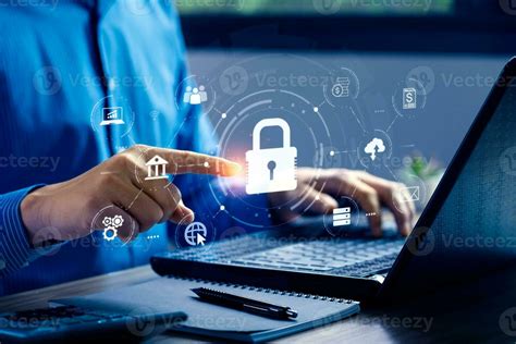 Cyber Security Network Businessman Touching Protected Digital Key On Internet Technology
