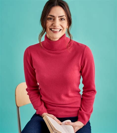 Rich Rose Cashmere And Merino Fitted Polo Neck Knitted Jumper